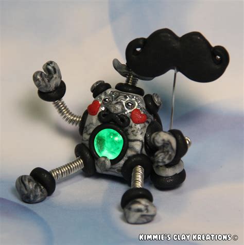 Polymer Clay Robot I Love Mustaches Led Figurine By