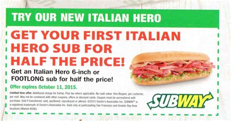 Subway Coupons Promotions Specials November 2020