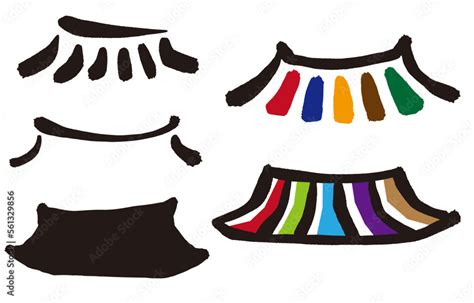 한국 전통 기와 지붕 색동 먹그림 Stock Vector Adobe Stock