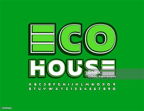트렌디 한 알파벳 편지와 숫자 세트 벡터 개념 엠블럼 에코 하우스 가정용 장비에 대한 스톡 벡터 아트 및 기타 이미지 가정용 장비 개념 그래픽 프린트 Istock