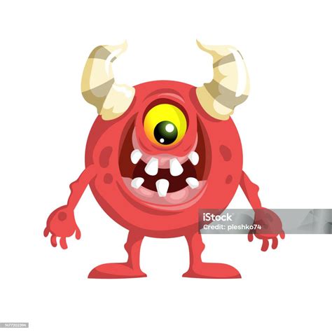 만화 빨간 공 모양의 웃는 괴물 몬스터 파티 디자인에 가장 적합합니다 벡터 그림입니다 0명에 대한 스톡 벡터 아트 및 기타