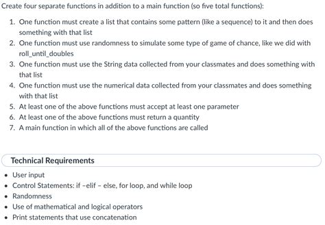Solved Create Four Separate Functions In Addition To A Main