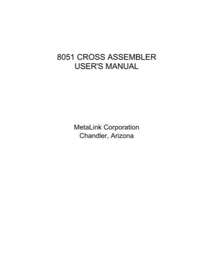 8051 Cross Assembler Users Manual