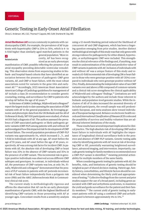 Editorial Early Onset Atrial Fibrillation Patients May Benefit From Genetic Testing To Assess