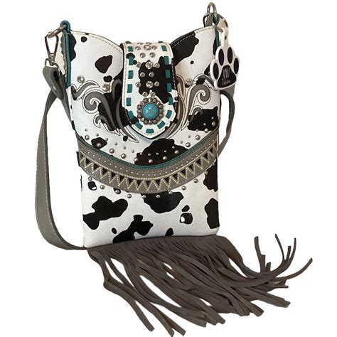 Cow Print Purse Crossbody Bag Fringe Western Handbag Women Buckle