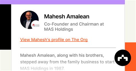 Mahesh Amalean Co Founder And Chairman At Mas Holdings The Org