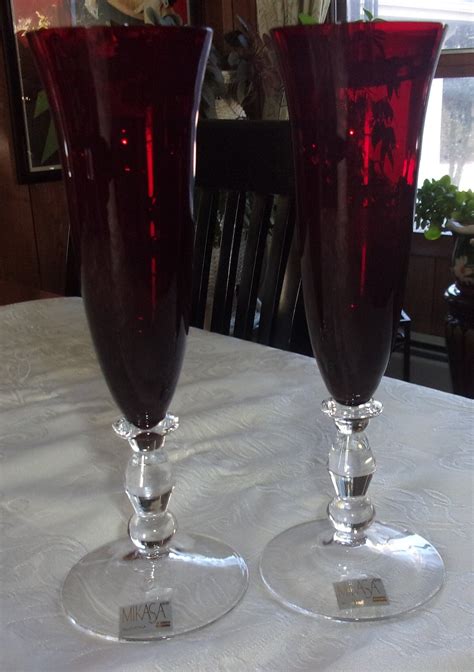 Mikasa Kensington Champagne Flutes Glasses Ruby Red Set Of 2 9