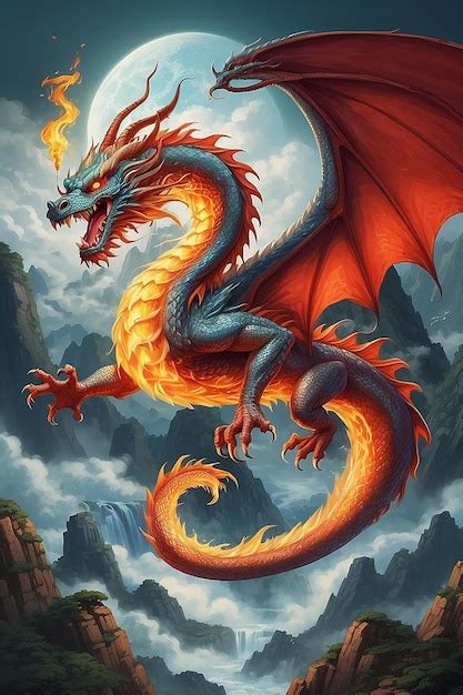 Premium Photo Fantasy Fire Breathing Chinese Flying Dragon