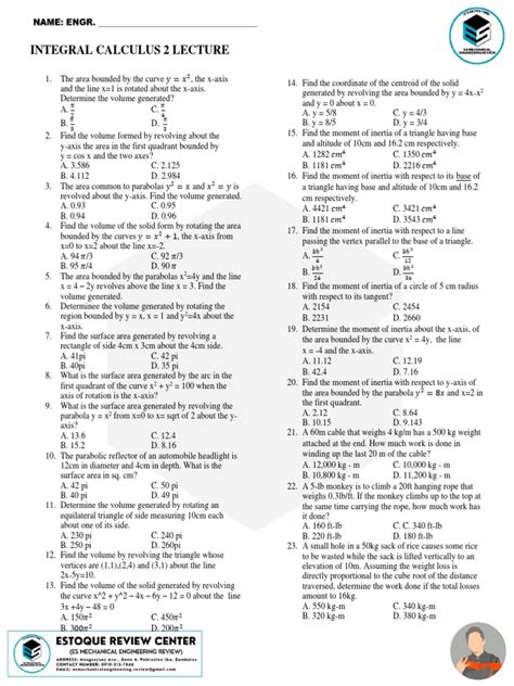 Integral Calculus 2 Handouts Pdf