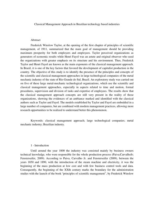 Pdf Classical Management Approach In Brazilian Technology Based