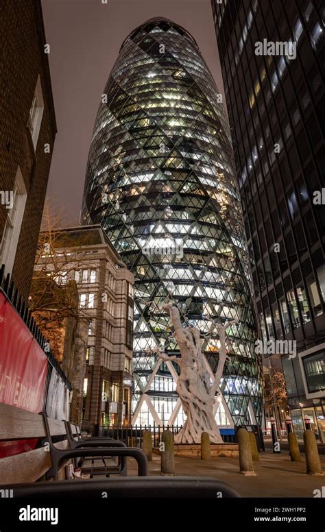 London Uk 02022024 A Night Street View Of 30 St Mary Axe