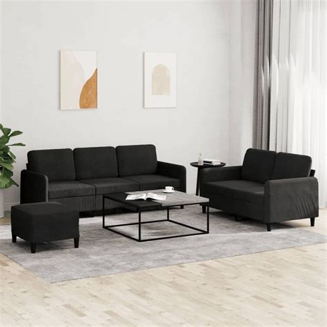 Vidaxl 3 Cz Komplet Wypoczynkowy Czarny Obity Aksamitem Vidaxl