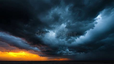 Dramatic Storm Clouds Gathering Over Sunset Horizon Stock Illustration