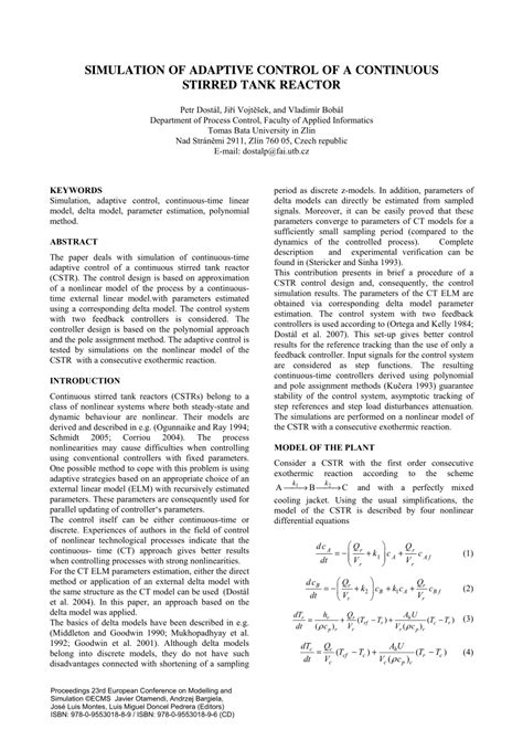 Pdf Simulation Of Cascade Control Of A Continuous Stirred Tank Reactor