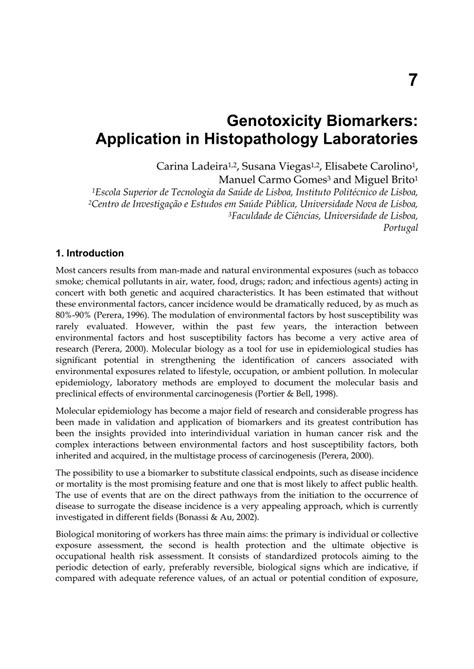 Pdf Genotoxicity Biomarkers Application In Histopathology Laboratories