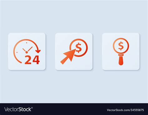 Set Cursor And Coin Clock Hours And Magnifying Vector Image