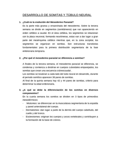 Tp9 Desarrollo De Somitas Y Túbulo Neural Docsity