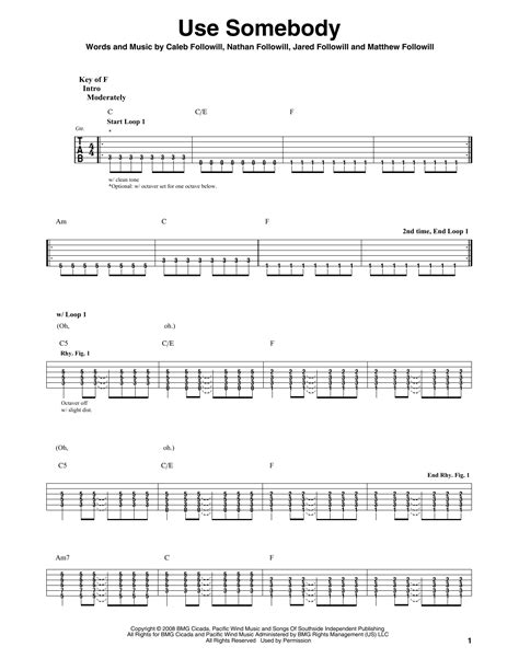 Use Somebody By Kings Of Leon Guitar Lead Sheet Guitar Instructor