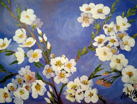 Продам картина с белыми цветами на голубом фоне