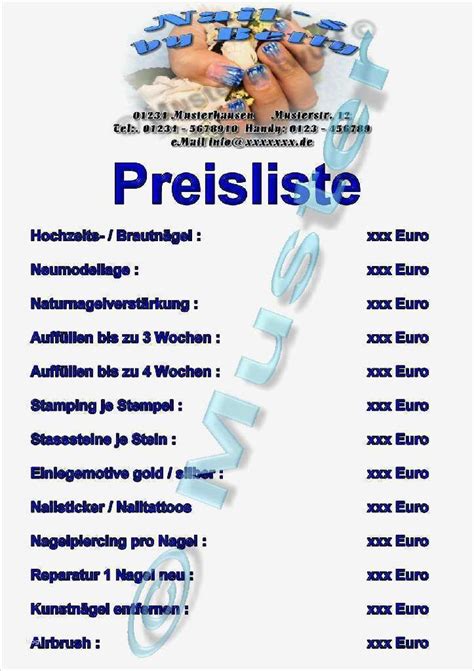 Word Vorlage Preisliste Getränke Luxus Preisliste Für Nagelstudio Fingernagelstudio Vorlage Ideen