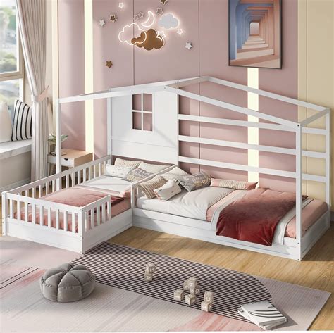 Marco De Cama Doble Para Niños 2 Camas De Plataforma De Casa De Madera