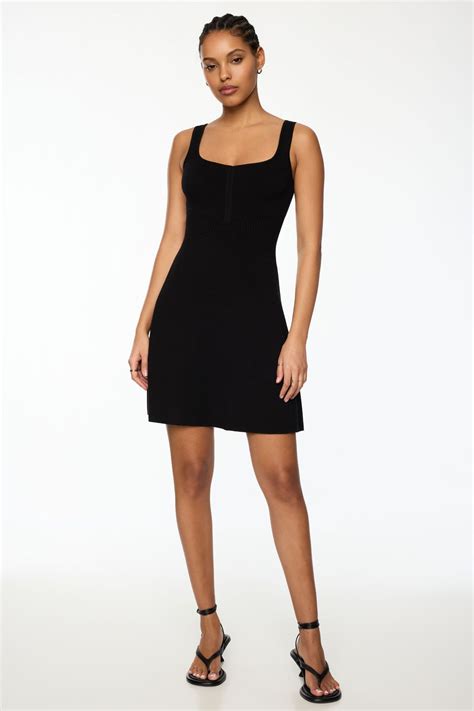 V Neck Flare Sweater Dress Black Dynamite