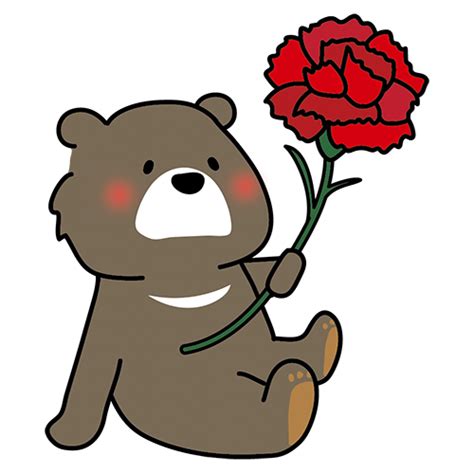 大きなカーネーションを持っているクマの無料フリーイラスト かわいい手描きの無料素材「てがきっず」保育園・小学校・介護施設にぴったりの