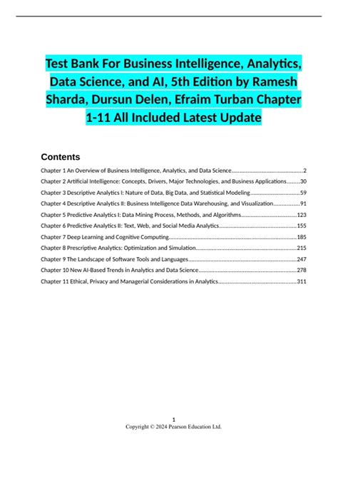 Test Bank For Business Intelligence Analytics Data Science And Ai
