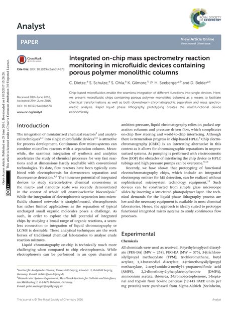 Pdf Integrated On Chip Mass Spectrometry Reaction Monitoring In Microfluidic Devices
