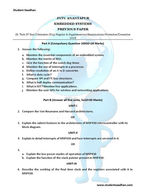 Jntua Btech 4 1 Embedded Systems Previous Paper Held On November