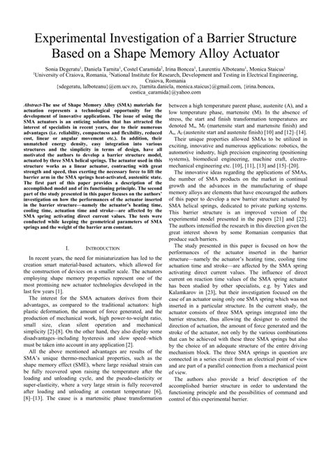 Pdf Experimental Investigation Of A Barrier Structure Based On A Shape Memory Alloy Actuator