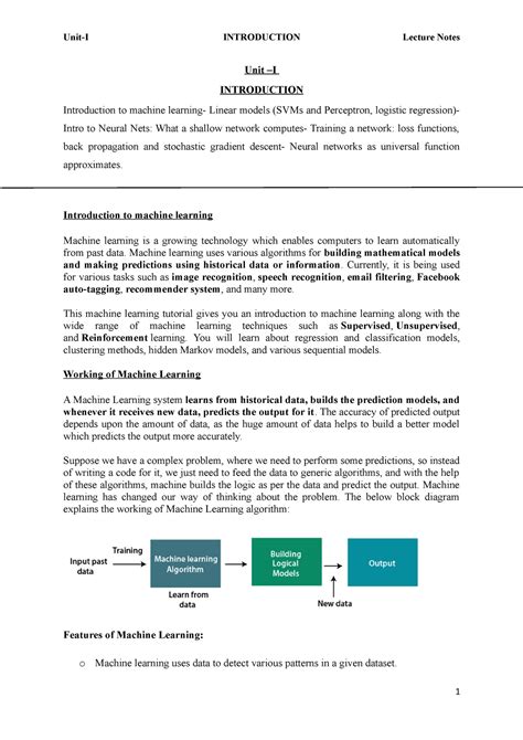 Unit I Unit I INTRODUCTION Introduction To Machine Learning Linear