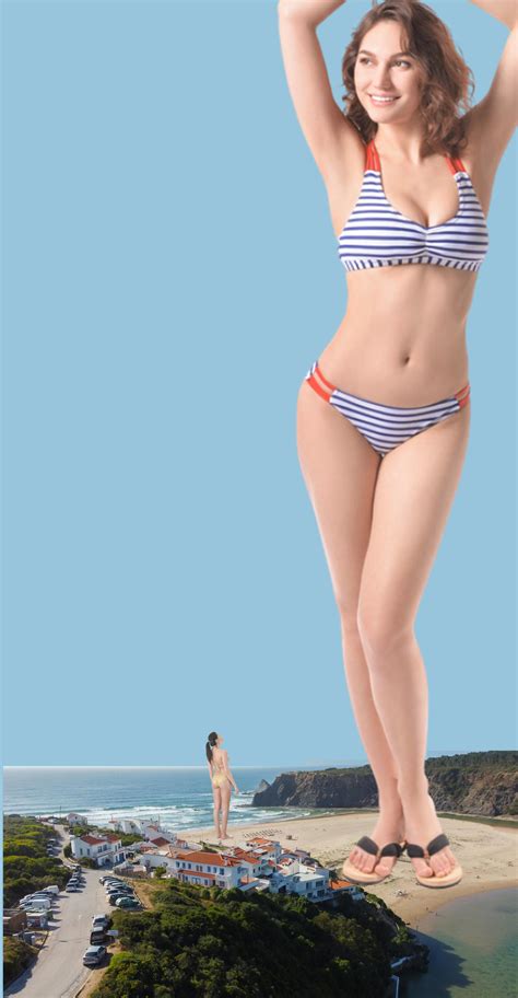 Mega Giantess In Blue Striped Bikini Towering Over By Jakubp21 On