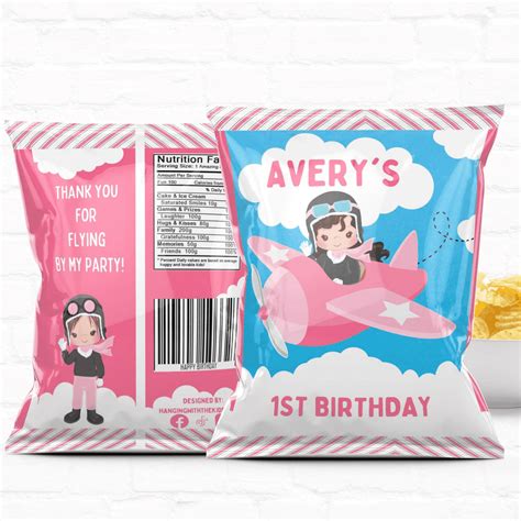 Airplane Birthday Party Personalized Chip Bags Girl Polite Instant Dow