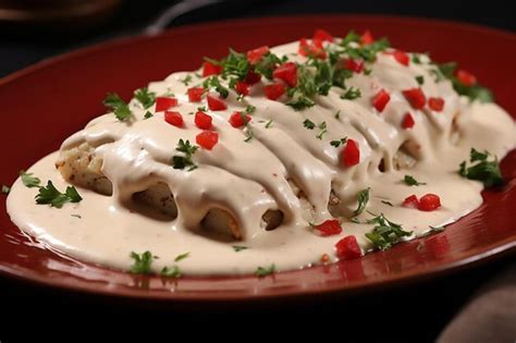 Chiles En Nogada Com Molho Cremoso Rico Chiles En Nogada Cozinha Tradicional Mexicana Imagem