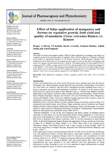 Pdf Effect Of Foliar Application Of Manganese And Ferrous On