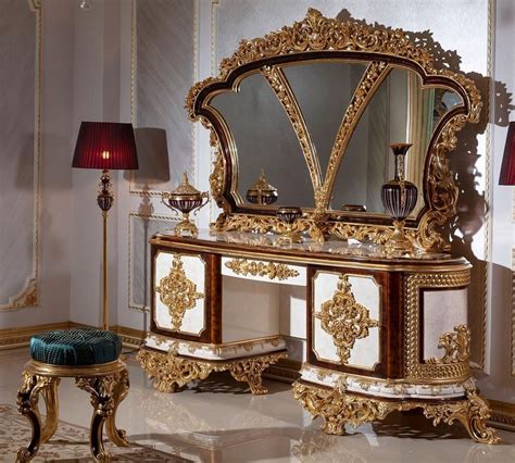 Casa Padrino Luxury Baroque Bedroom Set White Brown Gold Baroque Make Up Dresser With