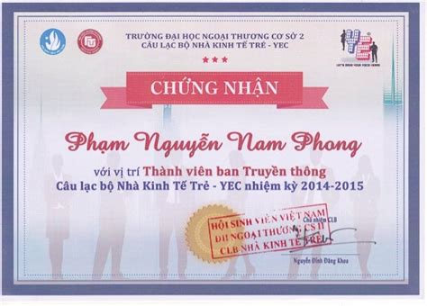 Yec Certificate Of Achievement