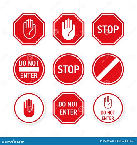Stop Road Sign With Hand Gesture Vector Red Do Not Enter Traffic Sign