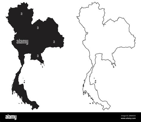 Mapa De Tailandia Silueta Y Contorno Negros Aislados Sobre Fondo