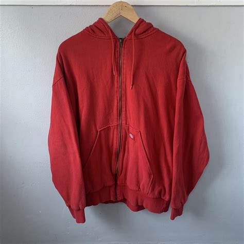 Vintage Dickies Workwear Zip Up Hoodie Bright Depop