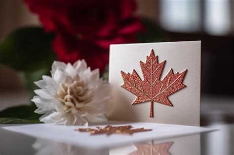 Premium Ai Image Maple Leaf On Greeting Card Ai Generative