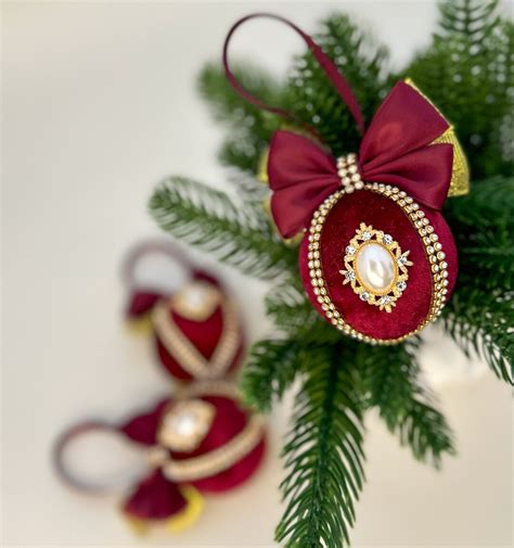 Luxury Burgundy Velvet Christmas Baubles Set Of 3 Handmade Ornaments
