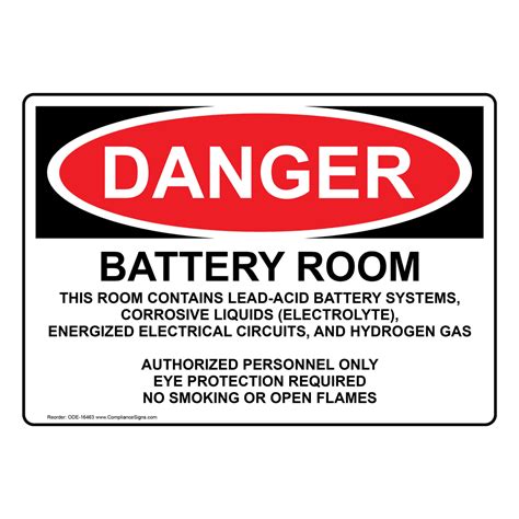 Osha Danger Battery Room Authorized Personnel Only Sign Ode 16463