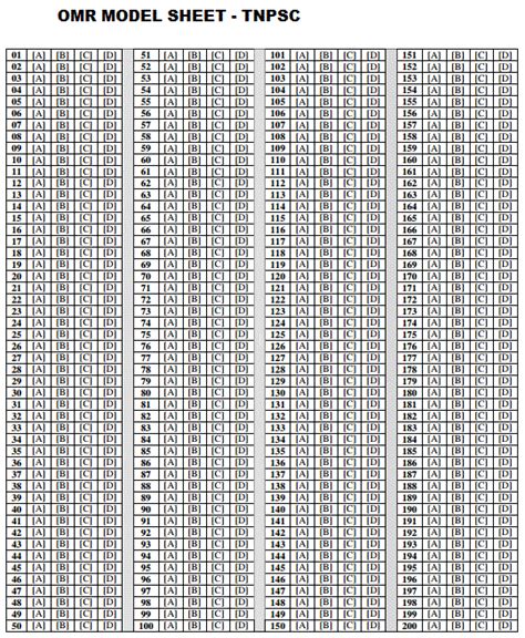 Tnpsc Model Omr Sheet Tnpsc Answer