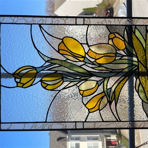 Sunflower Stained Glass Panel Flower Window Hanging Suncatcher Etsy
