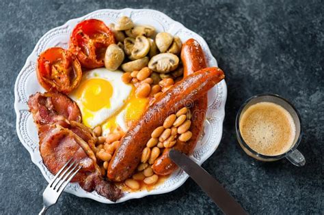 Plate Of Rustic Full English Breakfast Stock Photo Image Of Closeup