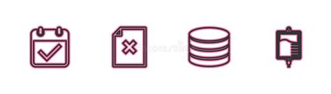 Set Line Calendar With Check Mark Database Delete File Document And Iv Bag Icon Vector Stock