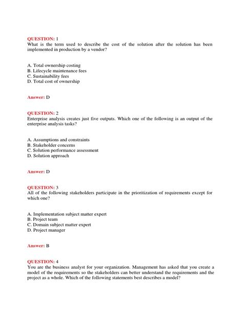 Cbap Sample Test Download Free Pdf Business Analysis Intelligence Analysis