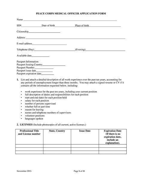 Fillable Online Photos State Peace Corps Medical Officer Application